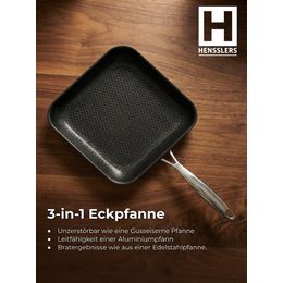 Bratpfanne HENSSLERS "Premium, aus Edelstahl, Eckpfanne mit Wabenstruktur, 28 cm", silberfarben, B:30cm H:5cm L:30cm, Pfannen, Bratpfanne