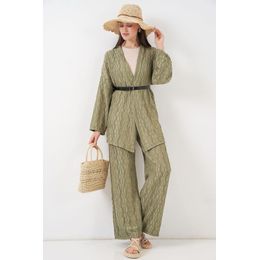 Strukturierte Kimono-Hose mit Schalkragen-Set