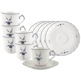 Villeroy & Boch Tasse VILLEROY & BOCH "Kaffeetassen mit Untertassen Vieux Luxembourg 120 ml 6er Set wei&szlig;-blau", bunt (wei&szlig;, blau), B:14,3cm H:8,6cm &Oslash;:14,3cm, Porzellan, Trinkgef&auml;&szlig;e, Tasse, Sp&uuml;lmaschinengeeignet, Mikrowellengeeignet