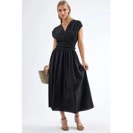 Strukturierte V-Ausschnitt-Midikleid