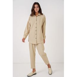Leinenmix Langarmshirt und Hose Ko-Ord Set