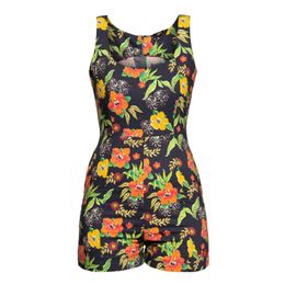 Queen Kerosin Damen Jumpsuit Hibiskus Black mehrfarbig