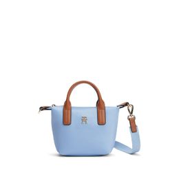Tragetasche Tommy Hilfiger "POPETTE MICRO TOTE", Damen, Gr. B/H/T: 17,5cm x 14cm x 8cm, hellblau, Leder, Nylon, Taschen, Damen Schultertasche, Handtasche mit kontrastfarbigen Tragegriffen