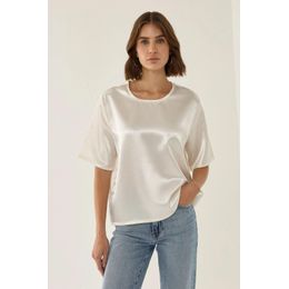 Satin Crew Neck Kurzarmbluse