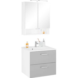 Badm&ouml;bel-Set Welltime "Ribera", grau (wei&szlig;, hellgrau), Holzwerkstoff, MDF, Melamin, Kastenm&ouml;bel-Sets, Badm&ouml;bel-Set, Spiegelschrank Breite 60 cm, Waschtisch