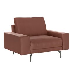 Sessel "CR.450, Designsessel, Loungesessel", braun (signalbraun 534, 44), B:120cm H:85cm T:95cm, NaturLEDER OSKAR (echtes Rindsleder);Flachgewebe VICTORIA (41% Polyacryl 38% Polyester 21% Baumwolle), CREATION BY ROLF BENZ, Sessel, Sessel, Armlehne breit niedrig, Alugussf&uuml;&szlig;e in umbragrau, Breite 120 cm