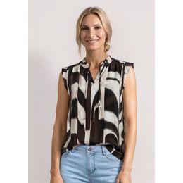 Shirttop Street One, Damen, Gr. 34, schwarz-wei&szlig; (espresso braun), Stoff, 95% Viskose, 5% Elasthan, gemustert, comfort fit normal, Rundhals, R&uuml;schen, Tops Shirttop, mit geschlitztem Rundhalsausschnitt