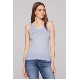 Tanktop SOCCX, Damen, Gr. L, soft sky, Rippware, Material: 100% Baumwolle, Glitzermuster, bedruckt, slim fit normal, Rundhals, Tops Tanktop, aus Baumwolle