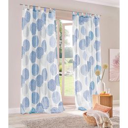 Gardine OTTO HOME "Belem" Gr. 1, wei&szlig; (wei&szlig;, blau), B:140cm H:145cm, Voile, Polyester, Gardinen, Gardine, 1 oder 2 Schals, Vorhang, Fertiggardine, Kreise