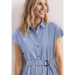 Midikleid Street One, Damen, Gr. 36, EURO-Gr&ouml;&szlig;en, blau (original blau), Web, 100% Baumwolle, unifarben, normal wadenlang, V-Ausschnitt, abgesteppt, Kleider Midikleid, aus 100% Baumwolle