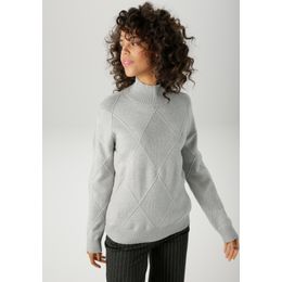 Strickpullover Aniston CASUAL, Damen, Gr. 42, grau (hellgraumeliert), Strick, Obermaterial: 50% Viskose, 26% Polyamid, 24% Polyester, Rautenmuster, meliert, oversize h&uuml;ftlang, Rippstrickb&uuml;ndchen, Pullover Strickpullover, im trendigen Rauten-Muster