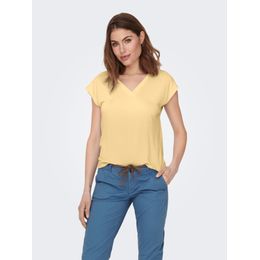 V-Shirt Only "ONLFREE S/S MOD.V-NECK TOP JRS NOOS", Damen, Gr. L, sunlight, Jersey, Obermaterial: 70% Modal, 30% Polyester, unifarben, regular fit normal, V-Ausschnitt, Shirts