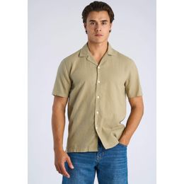 Leinenhemd LINDBERGH "Leinenhemd (Kurzarm) Relaxed Fit", Herren, Gr. L, Normalgr&ouml;&szlig;en, beige (olive stone), Obermaterial: 55% Leinen, 45% Baumwolle, Hemden