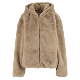 Wintermantel Urban Classics "Urban Classics Full Zip Faux Fur Hoodie", Herren, Gr. L, wetsand, 100% Polyester, M&auml;ntel Wintermantel