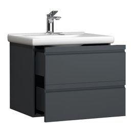 Vcm 2-tlg. Waschplatz Waschtisch 60 cm Badm&ouml;bel Set mit Keramik Waschbecken grifflose Schubladen Komplettset Silora L