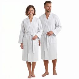 NYVI Bademantel NYVISpa Waffelpique - Unisex Saunamantel f&uuml;r Damen & Herren aus 100% Baumwolle - luftig leichter & atmungsaktiv Farbe:Wei&szlig;;Gr&ouml;&szlig;e:M