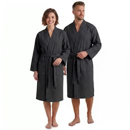 NYVI Bademantel NYVISpa Waffelpique - Unisex Saunamantel f&uuml;r Damen & Herren aus 100% Baumwolle - luftig leichter & atmungsaktiv Farbe:Schwarz;Gr&ouml;&szlig;e:XL