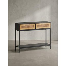 KADIMA DESIGN Konsolentisch &ndash; Schwarz, 100x30x75 cm, mit Wiener Geflecht, Schubladen und Ablage