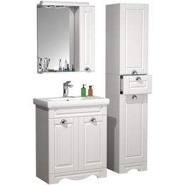Vcm 4-tlg. Waschplatz Waschtisch Breite 60 cm Badm&ouml;bel Set Waschbecken Spiegelschrank Hochschrank Schublade Landhaus Casalo L