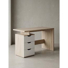 KADIMA DESIGN Schreibtisch &ndash; Sonoma Wei&szlig;, 120x76x53 cm, 3 Schubladen, kompakt, mit Ablage