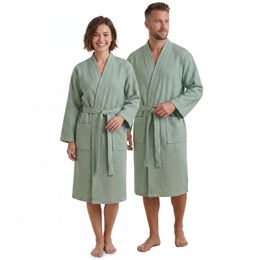 NYVI Bademantel NYVISpa Waffelpique - Unisex Saunamantel f&uuml;r Damen & Herren aus 100% Baumwolle - luftig leichter & atmungsaktiv Farbe:Mintgr&uuml;n;Gr&ouml;&szlig;e:3XL