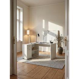 KADIMA DESIGN Eckschreibtisch Mit Regal Modern Design, Wei&szlig; 120x107x75 cm