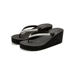 Lascana Badezehentrenner 'Sandale, Badeschuh, Pantolette, Badelatsche, Flip Flop' schwarz Gr. 35 f&uuml;r Damen. Mit Zierperlen
