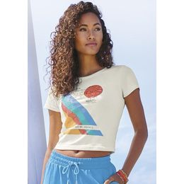 BENCH. LOUNGEWEAR T-Shirt wollwei&szlig; Gr. 44/46 f&uuml;r Damen. Rundhals und Kontrastdetails, Schriftz&uuml;ge, Drucke. Klassisch. Nachhaltig.