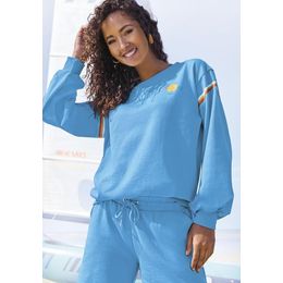 BENCH. LOUNGEWEAR Sweatshirt blau Gr. 36/38 f&uuml;r Damen. Rundhals und Druck, Schriftz&uuml;ge. Bequem. Nachhaltig.