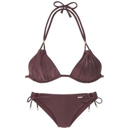 Bruno Banani Set: Triangel-Bikini 'Lea' kaffee Gr. 40 Cup C/D. Mit Zierperlen. Ohne B&uuml;gel