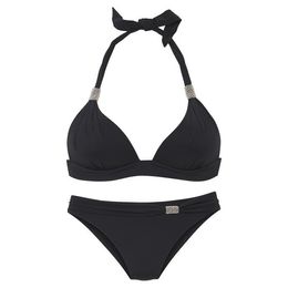 Lascana Set: Triangel-Bikini schwarz Gr. 42 Cup B. Mit Zierperlen. Ohne B&uuml;gel