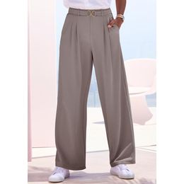 Lascana Schlupfhose 'aus b&uuml;gelfreier Ware mit weitem Bein' taupe Gr. 44 f&uuml;r Damen. Figurumspielend. Nachhaltig.