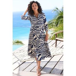 Lascana Maxikleid 'mit Animalprint und kurzer Knopfleiste aus Webware, 3/4-&Auml;rmel' mehrfarbig Gr. 46 f&uuml;r Damen. Rundhals und Allover-Druck. 