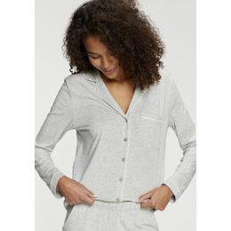 Lascana Pyjamaoberteil grau Gr. 48/50 f&uuml;r Damen. Mit V-Ausschnitt. Bequem. Nachhaltig.