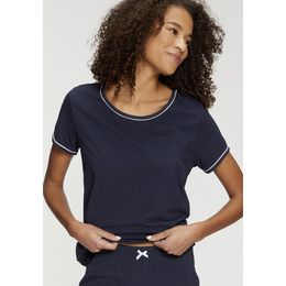 Lascana Pyjamaoberteil schwarz Gr. 40/42 f&uuml;r Damen. Mit Kontrastpaspel und Kontrastbesatz. Loose Fit. Nachhaltig.