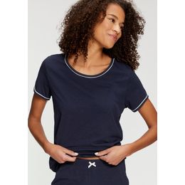 Lascana Pyjamaoberteil schwarz Gr. 36/38 f&uuml;r Damen. Mit Kontrastpaspel und Kontrastbesatz. Loose Fit. Nachhaltig.