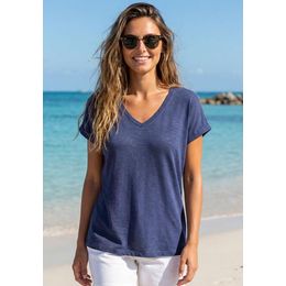 Beach Time BEACHTIME V-Shirt 'mit fixiertem &Auml;rmelumschlag' indigo Gr. 32/34 f&uuml;r Damen. Mit V-Ausschnitt. Bequem. Nachhaltig.