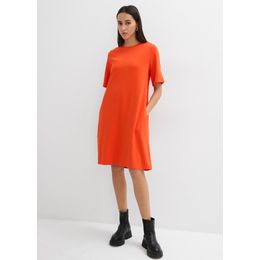 Shirtkleid bonprix, Damen, Gr. 48/50 (XL), N-Gr, mohnrot, Obermaterial: 70% Viskose, 25% Polyester, 5% Elasthan, l&auml;ssig geschnitten, Kleider Shirtkleid, l&auml;ssige Passform, A-Linie, Kurzarm-Design, aus Viskose, ohne Kragen