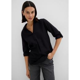 Langarmbluse bonprix "3/4-Arm Bluse mit Leinen", Damen, Gr. 42, schwarz, Web, Obermaterial: 55% Leinen, 45% Viskose, figurumspielend normal, Aufschlag, Blusen, figurumspielende Passform, f&uuml;r vielseitige Alltagslooks