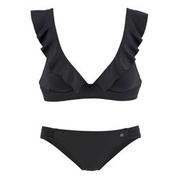 JETTE Set: Triangel-Bikini 'Volant' schwarz Gr. 36 Cup A/B. Mit R&uuml;schen. Ohne B&uuml;gel