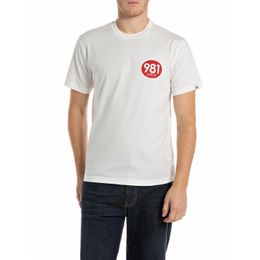 T-Shirt Replay, Jungen, Gr. 3XL, wei&szlig; (natural wei&szlig;), Jersey, Obermaterial: 100% Baumwolle, bedruckt, regular fit, Rundhals, Shirts T-Shirt, mit 981-Print auf der Brust