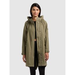 Kurzmantel Khujo "FREYA", Damen, Gr. S, olive, Twill, 100% Baumwolle, unifarben, regular fit ca. Mitte Oberschenkel, eingesetzt Manschette verstellbar, M&auml;ntel Kurzmantel