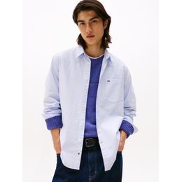 Langarmhemd Tommy Jeans "TJM OXFORD", Herren, Gr. M, N-Gr, vintage iris, Web, Obermaterial: 100% Baumwolle, relaxed fit, 1-Knopf-Manschette, Hemden, relaxed fit, Button-down-Kragen