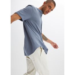 Kurzarmhemd bonprix, Herren, Gr. 47/48 (XXXL), N-Gr, blau (rauchblau), Web, Obermaterial: 100% Baumwolle, regular fit, Hemden, Regular Fit, aus reiner Baumwolle, mit Stehkragen, mit kurzem Arm