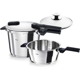 Schnellkochtopf Fissler "VitaquickElemental Dampfkochtopf Premium Drucktopf", silber, B:29,5cm H:32cm L:39,5cm &Oslash;:22cm, T&ouml;pfe, Schnellkochtopf, Schnellkochtopf-Set mit 2 Garstufen und Superthermic Boden