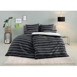 Bettw&auml;sche OTTO HOME "Katja", schwarz (schwarz, wei&szlig;), B/L: 135cm x 200cm, 1 Stk., 1 Stk., Linon, B/L: 80cm x 80cm, 2 Stk., Linon, Obermaterial: 100% Baumwolle, Bettw&auml;sche, Bettw&auml;sche, Bettw&auml;sche aus Baumwolle, Bettw&auml;sche mit Streifen-Design, Wendeoptik