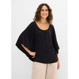 T-Shirt bonprix, Damen, Gr. 52/54 (XXL), schwarz, Obermaterial: 95% Viskose, 5% Elasthan, loose fit, Shirts T-Shirt, locker geschnittenes Fledermausshirt, mit Rundhalsausschnitt