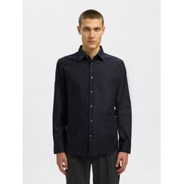 Langarmhemd Selected "SLHSLIMCLARK SHIRT LS NOOS", Herren, Gr. XL, N-Gr, schwarz, Web, Obermaterial: 100% Baumwolle, unifarben, slim fit, 2-Knopf-Manschette, Hemden