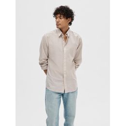 Leinenhemd Selected "SLHSLIMNEW-LINEN SHIRT LS NOOS", Herren, Gr. S, N-Gr, wei&szlig; (pure cashmere), Web, Obermaterial: 71% Baumwolle, 29% Leinen, unifarben, slim fit, Hemden, unifarben