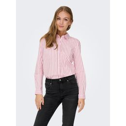 Jacqueline de Yong Hemdbluse JDY "JDYMIO L/S SHIRT WVN NOOS", Damen, Gr. 42, chalk pink stripes:fig, Web, Obermaterial: 72% Baumwolle, 24% Polyester, 4% Elasthan, gestreift, regular fit h&uuml;ftlang, 1-Knopf-Manschette, Blusen Hemdbluse, unifarben oder gestreift